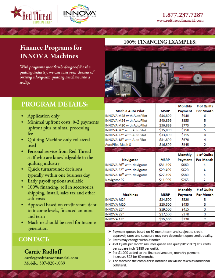 INNOVA | Longarm Quilting Machines - Financing